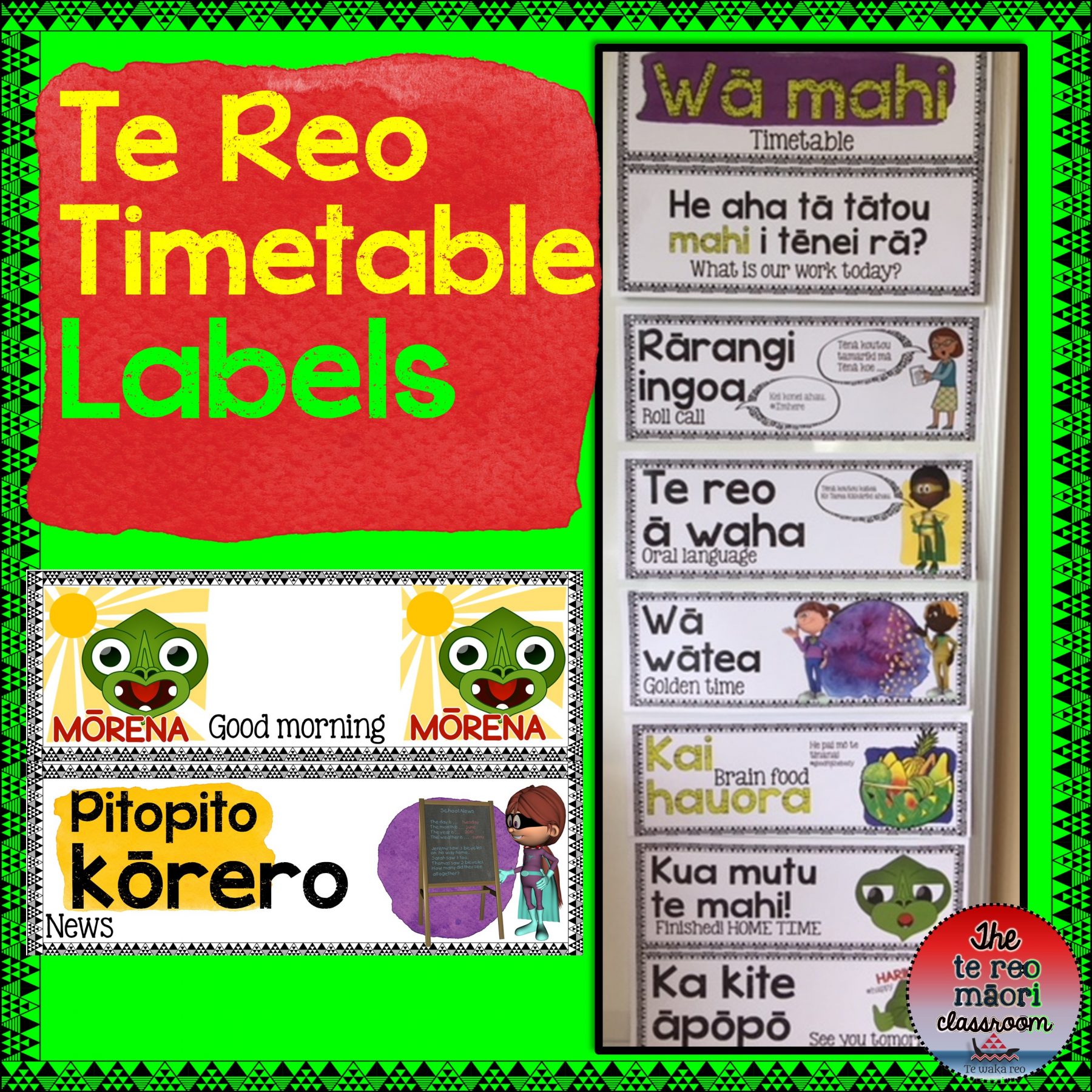 46 Te Reo CLASSROOM LABELS (with sentences) - The Te Reo Māori Classroom